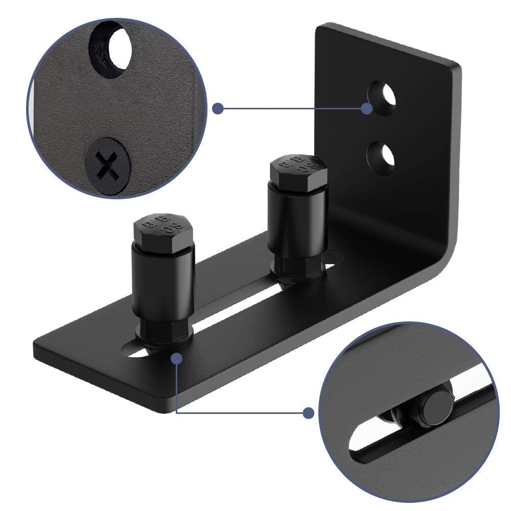 WINSOON 5FT Single Wood Sliding Barn Door Hardware Big Wheel Roller Kit with 1pc Sliding Barn Door Floor Guide Adjustable Double Roller Hardware Set
