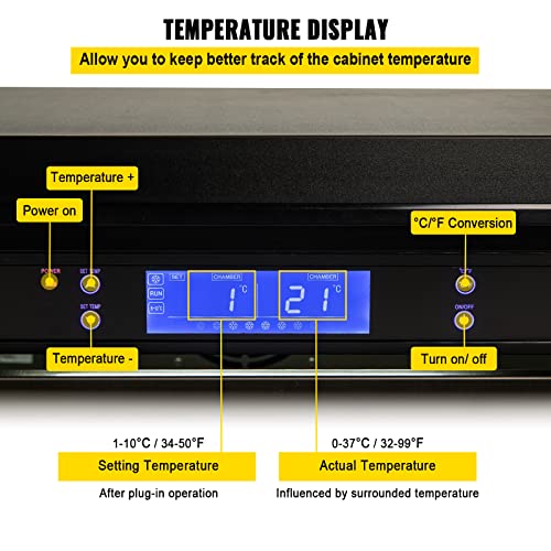 vevor 24" Undercounter Built-in Refrigerator, 5.12 Cu.ft. Double Drawer Indoor/Outdoor Beverage Fridge with Embraco compressor,32-50°F Cooling Range, Ventilated Cooling for Home and Commercial Use