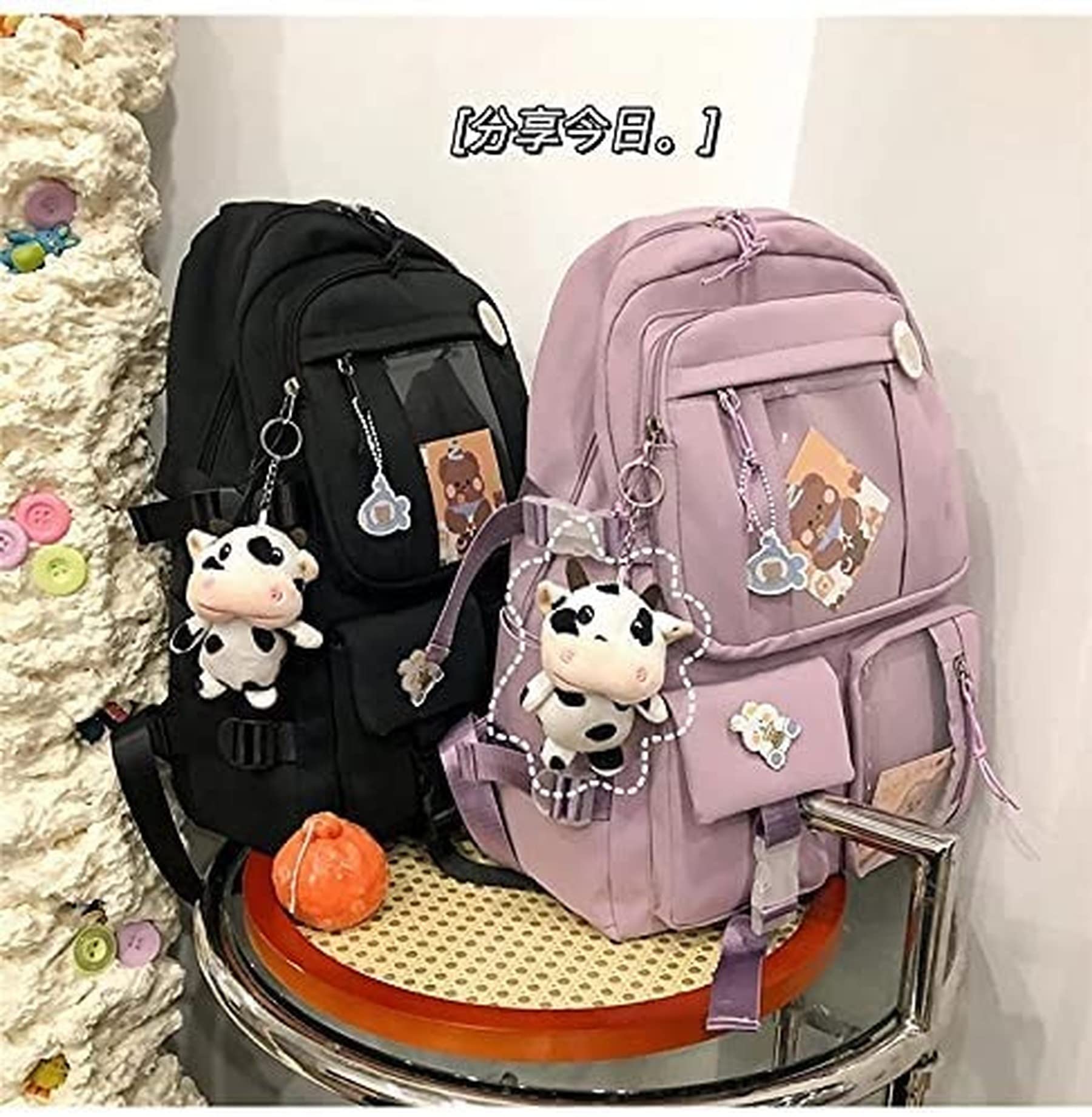 SHIDAI Kawaii Girl Backpack Cute Backpack Cute Aesthetic Backpack for School (Black,ONE SIZE) (DRF-1287)