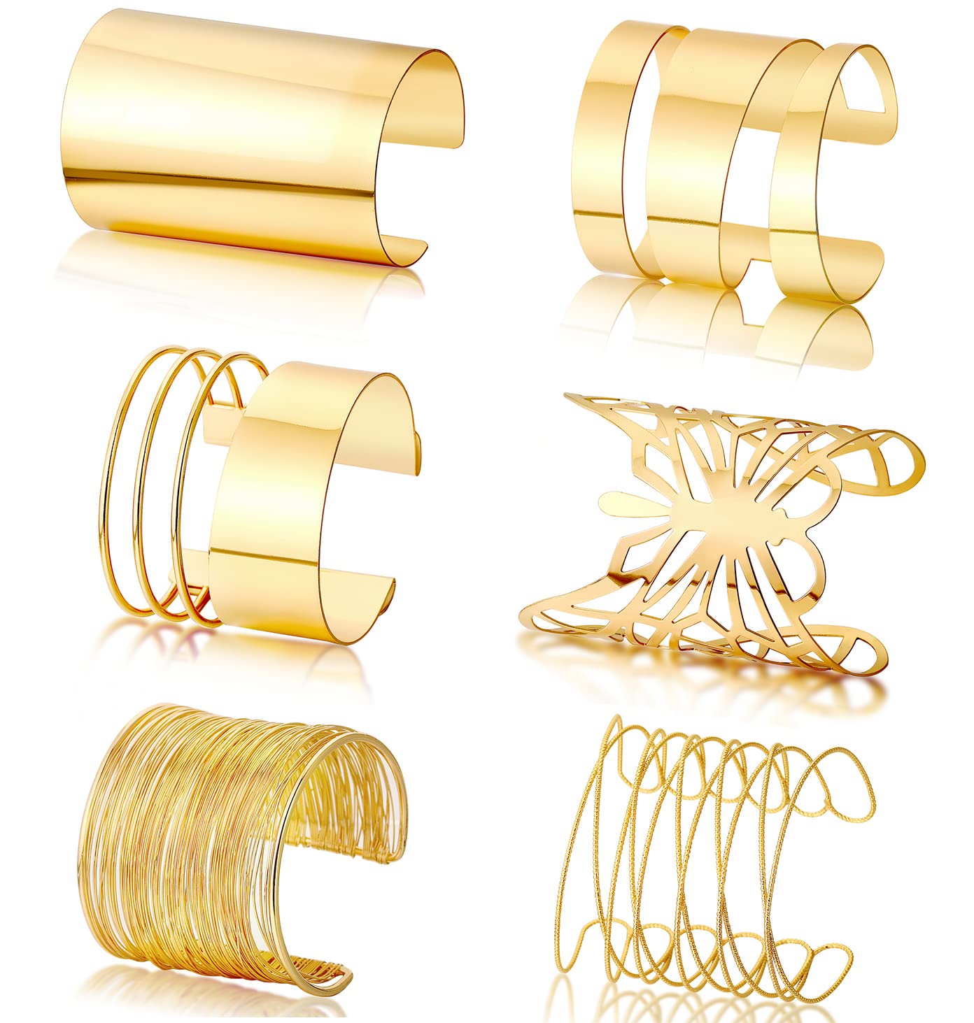 TOBENY 6PCS Cuff Bangle Bracelets for Women Wrist Cuff Wrap Bracelets Gold Silver Plated Open Wide Wire Bracelets Fashion Jewelry