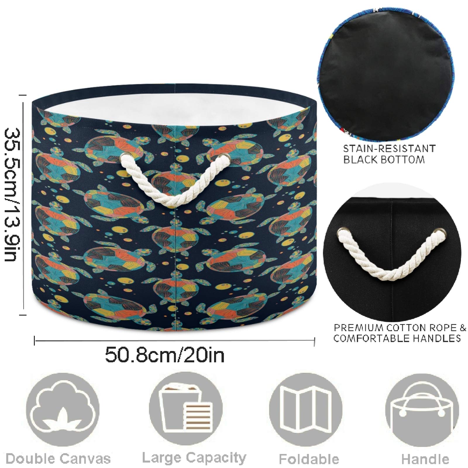 visesunny Storage Basket Sea Turtle and Tropical Fish Nursery Hamper Canvas Fabric Toy Storage Organizer Bin Storage Box Laundry Basket for Kid Rooms,Playroom,Shelves,Toy Basket