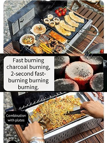 Naturehike Charcoal Grills Portable Charcoal Grill BBQ Grill Small Folding Tabletop Grill Mini Stainless Steel Outdoor Cooking Propane Grill Camping Beach Traveling Picnic Backyard (Gray)