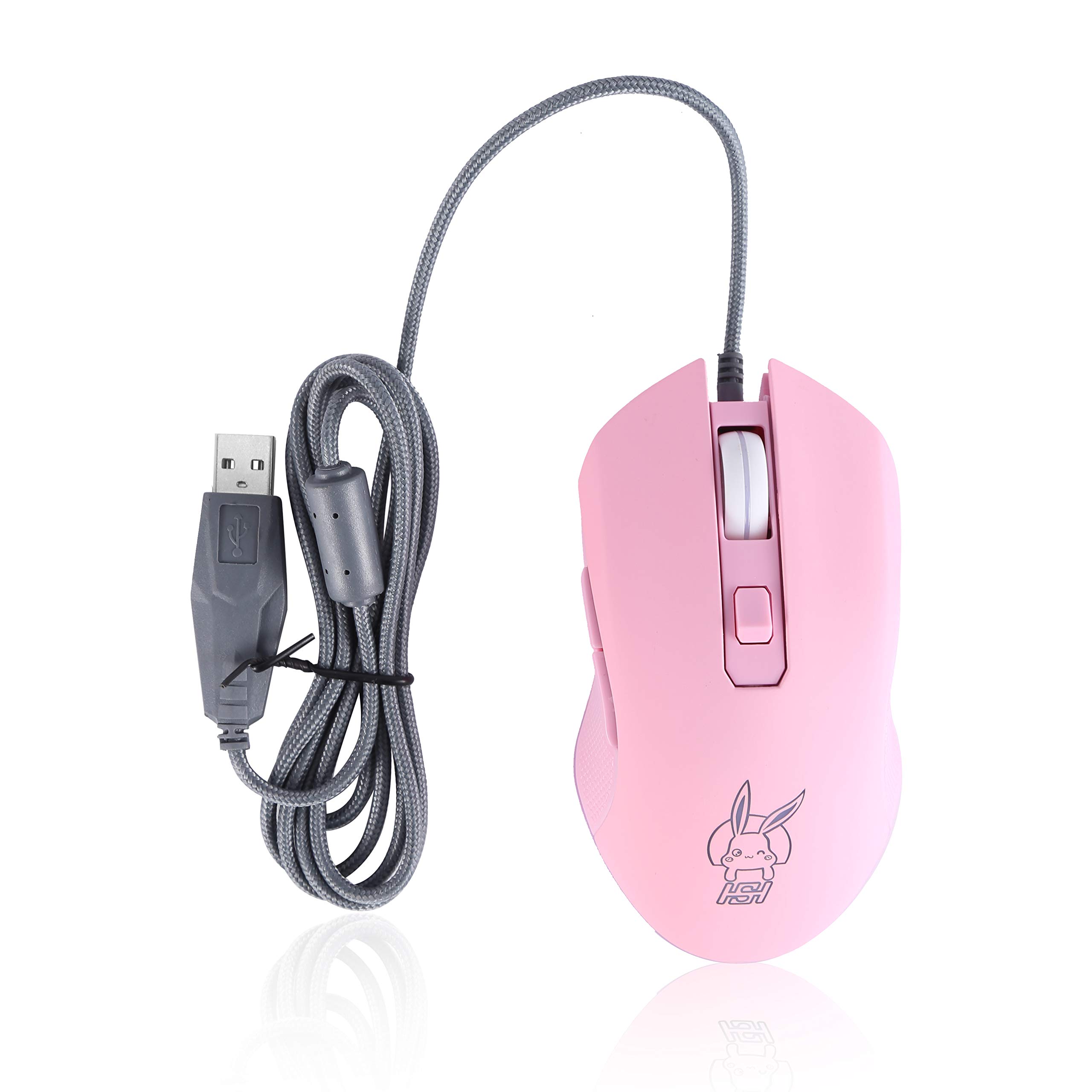 Pink Mouse Silent Click, 7 Colors Backlit Optical Game Mice Ergonomic Wired with 2400 DPI and 6 Buttons 4 Shooting for PC Computer Laptop Desktop (USB)