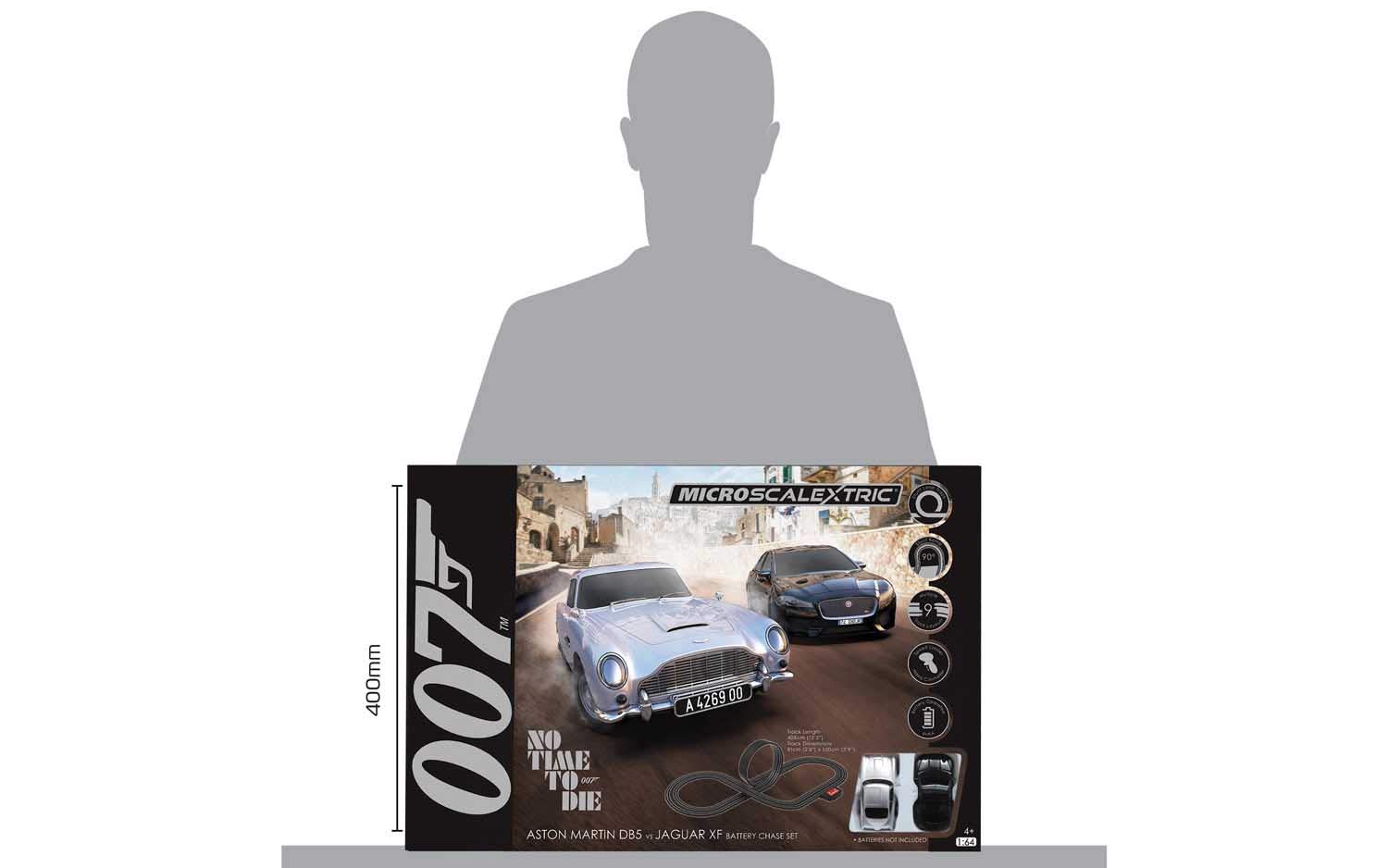 Scalextric Micro James Bond No Time to Die 1:64 Battery Powered Slot Car Race Track Set G1161T, Black