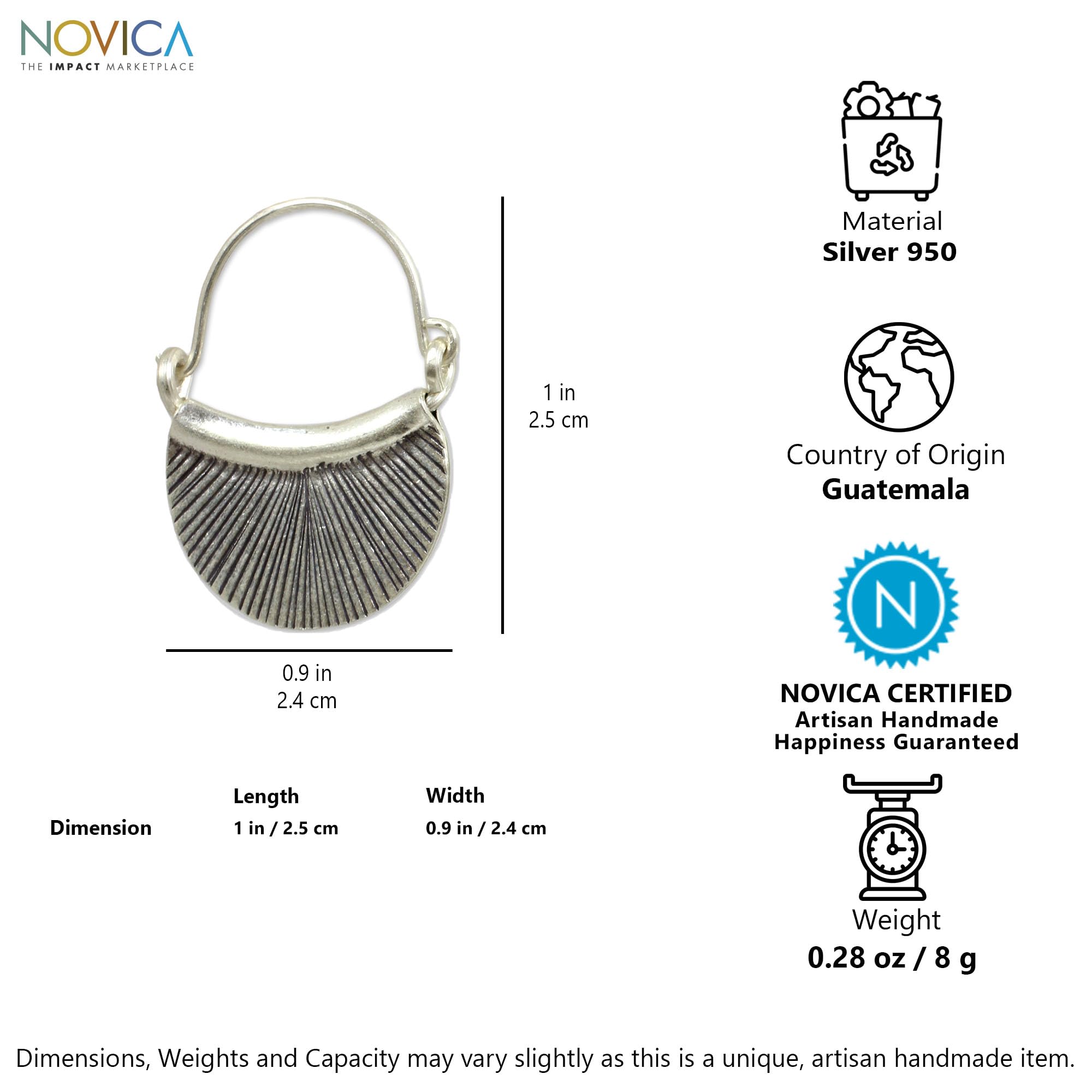 NOVICA Artisan Handmade Silver Hoop Earrings Fine No Stone Thailand [1 in L x 0.9 in W] 'Diva'