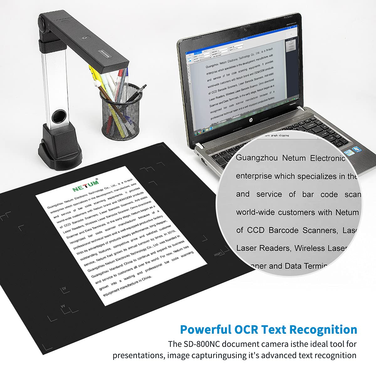 NetumScan Book & Document Camera for Teachers, Multi-Language OCR and English Article Recognition by AI Technology, Real-time Projection, Video Recording, Foldable & Portable, Capture, Only Windows