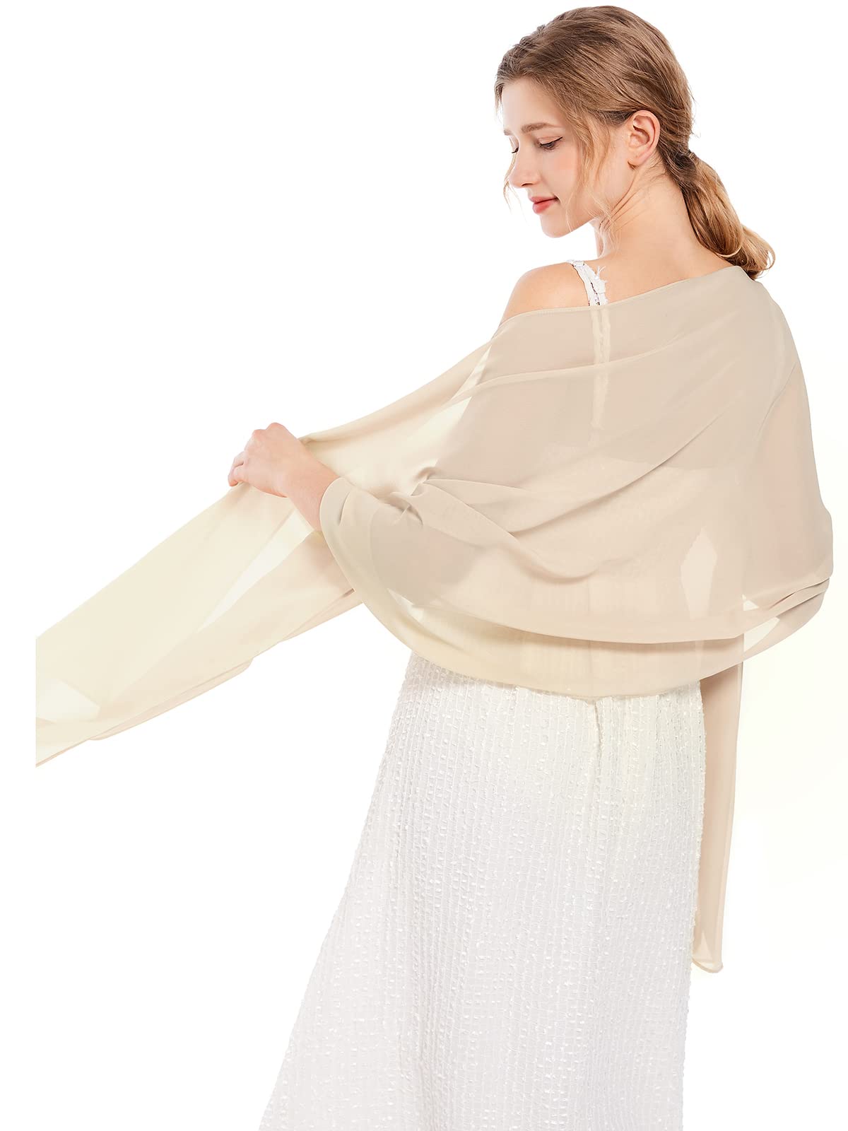Vickorpen Shawls and Wraps Soft Chiffon Scarve Scarf For Evening Party Dresses Wedding Stole(Champagne1,one size)