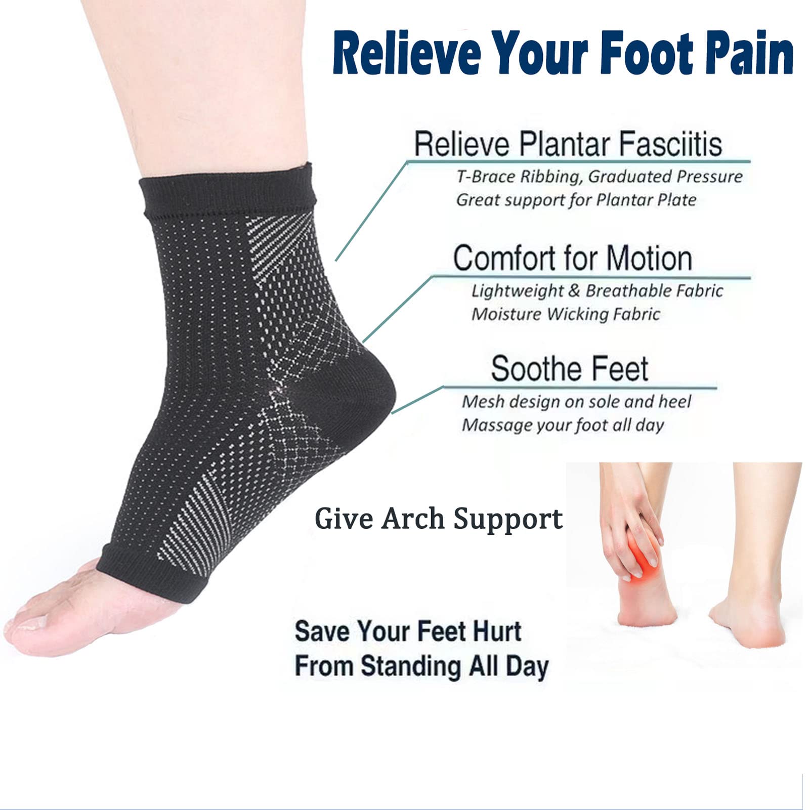 VQRZG Neuropathy Socks for Women and Men, 4Pairs Soothe Relief Compression Socks, Ankle Brace for Plantar Fasciitis Sleeve Soothe(L/XL)