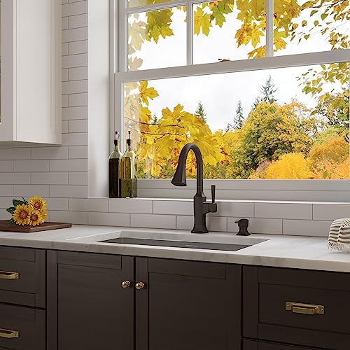 Pfister Kroft Kitchen Faucet with Pull Down Sprayer and Soap Dispenser, Single Handle, High Arc, Matte Black Finish, F5297KFB