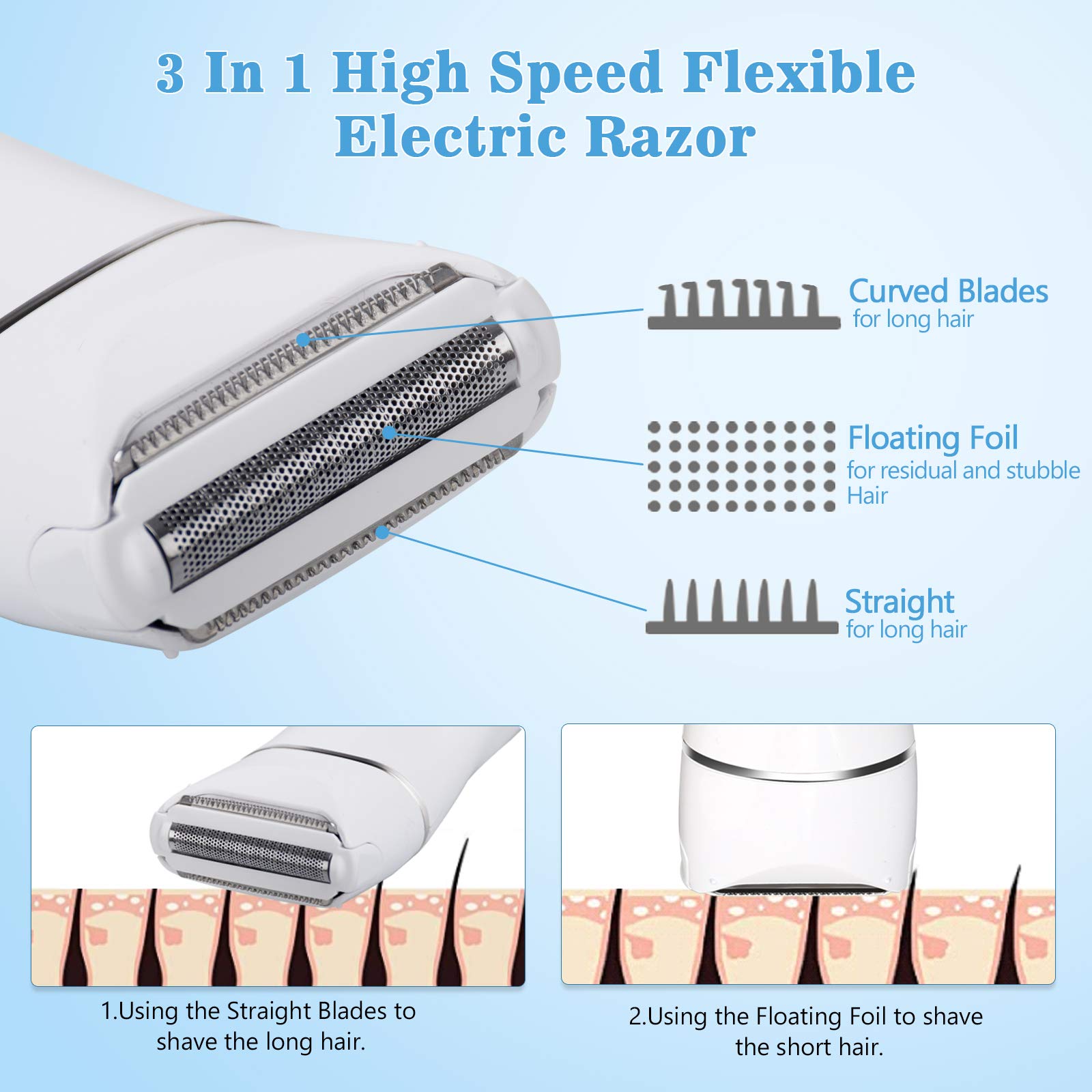 NEWDERMO Electric Rechargeable Razor Shaver Epilator Lady Hair Removal Body Face Undeararm Armpit Bikini for Women