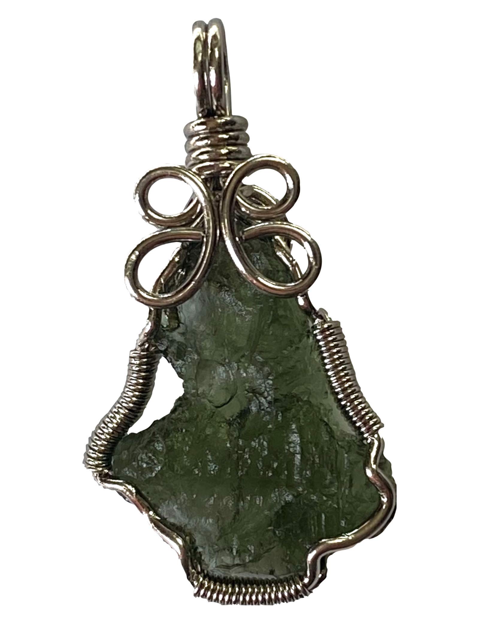 Wire Wrapped Moldavite Pendant | Small Size 25-30mm, green