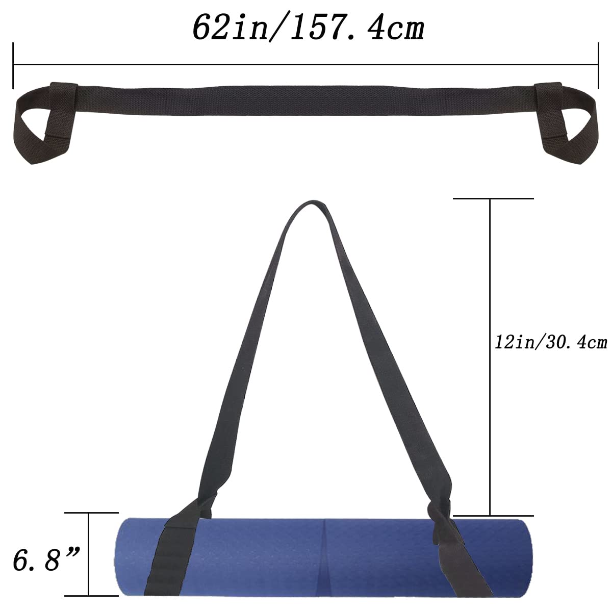 Tenalleys 1Pcs Black Adjustable Yoga Mat Strap Multi-Purpose Straps Easy-Cinch Yoga Mat Sling for Carrying Training Equipment, 62inch (Yoga Mat Not Included)