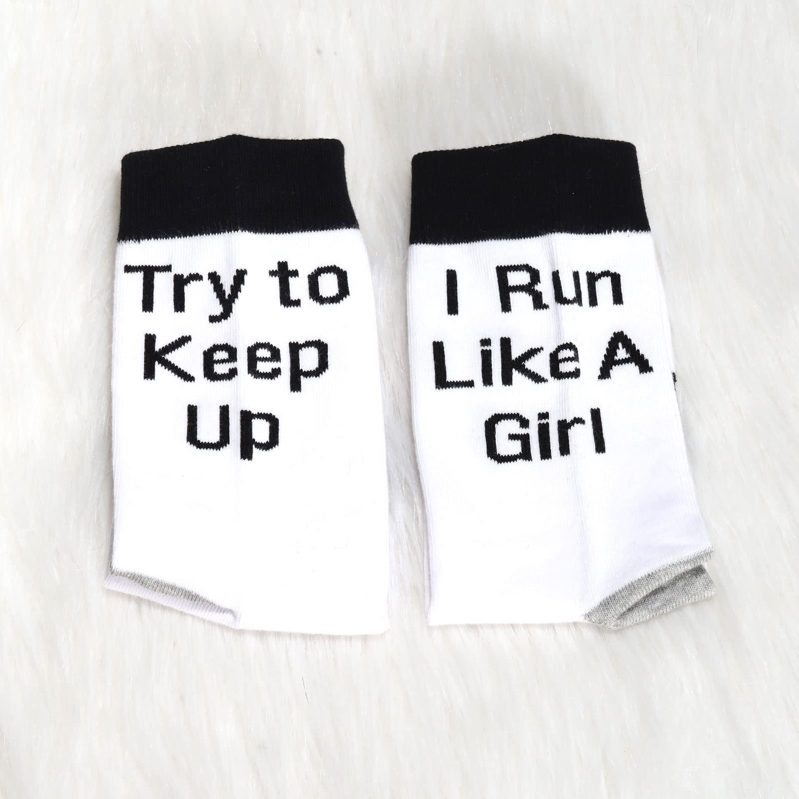 VAMSII 2 Pairs Running Socks Funny Gifts for Runners I Run Like a Girl Marathon Runner Novelty Socks (Runner Socks)