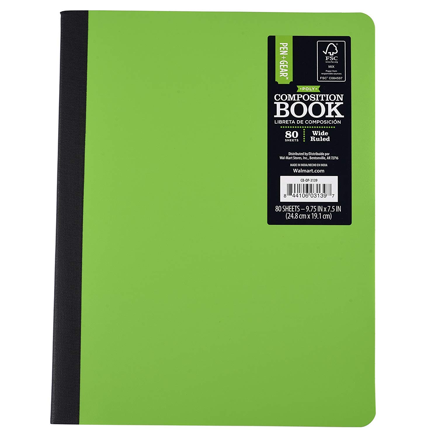 Pen + Gear 5 Pack Composition Notebook, 9-3/4" x 7-1/2" Classic Colors Set: Black, Green, Yellow, Blue, Red (Wide Ruled 100 Pages, Multicolor)