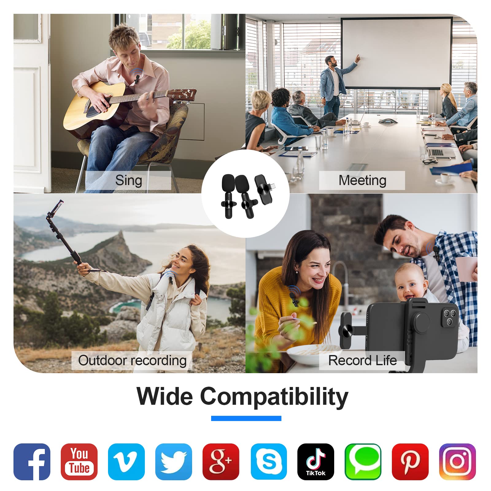 YAIUZGOO Wireless Lavalier Microphone for iPhone/Typc-c, 3 Level Noise Reduction Plug and Play, Auto-Sync, Mini Lapel Mic YouTube FB Live Stream TikTok/Vlog Video Recording