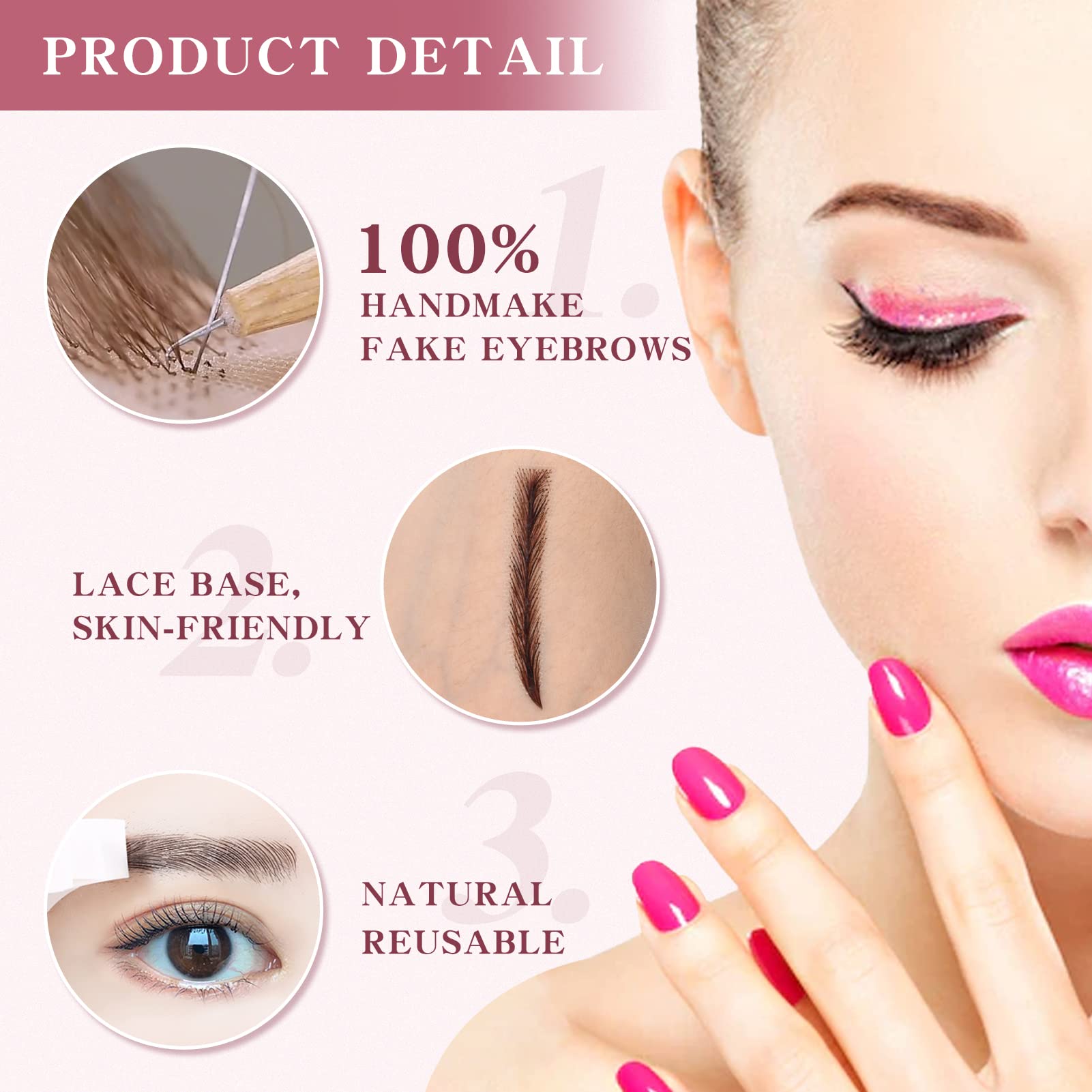 Vlasy One Pair Women Handmade False Eyebrows Human Hair Fake Eye Brows Lace Eyebrows Natural Eyebrows Makeup for Lady(KS-W733-3#)