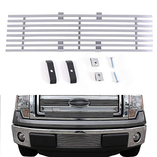 PIT66 Metal Bumper Lower Grill Billet Grille Insert, Compatible with Ford 2009-2014 F150 F-150 Pikcup Coated 8x6 Horizontal