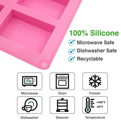 Pendolr Silicone Soap Molds Set of 3, 6 Cavity Rectangle Homemade Craft Soap Mold, Pink Cake Mold for Cupcake, Muffin, Coffee Cake, Pudding, Ice Cube Tray