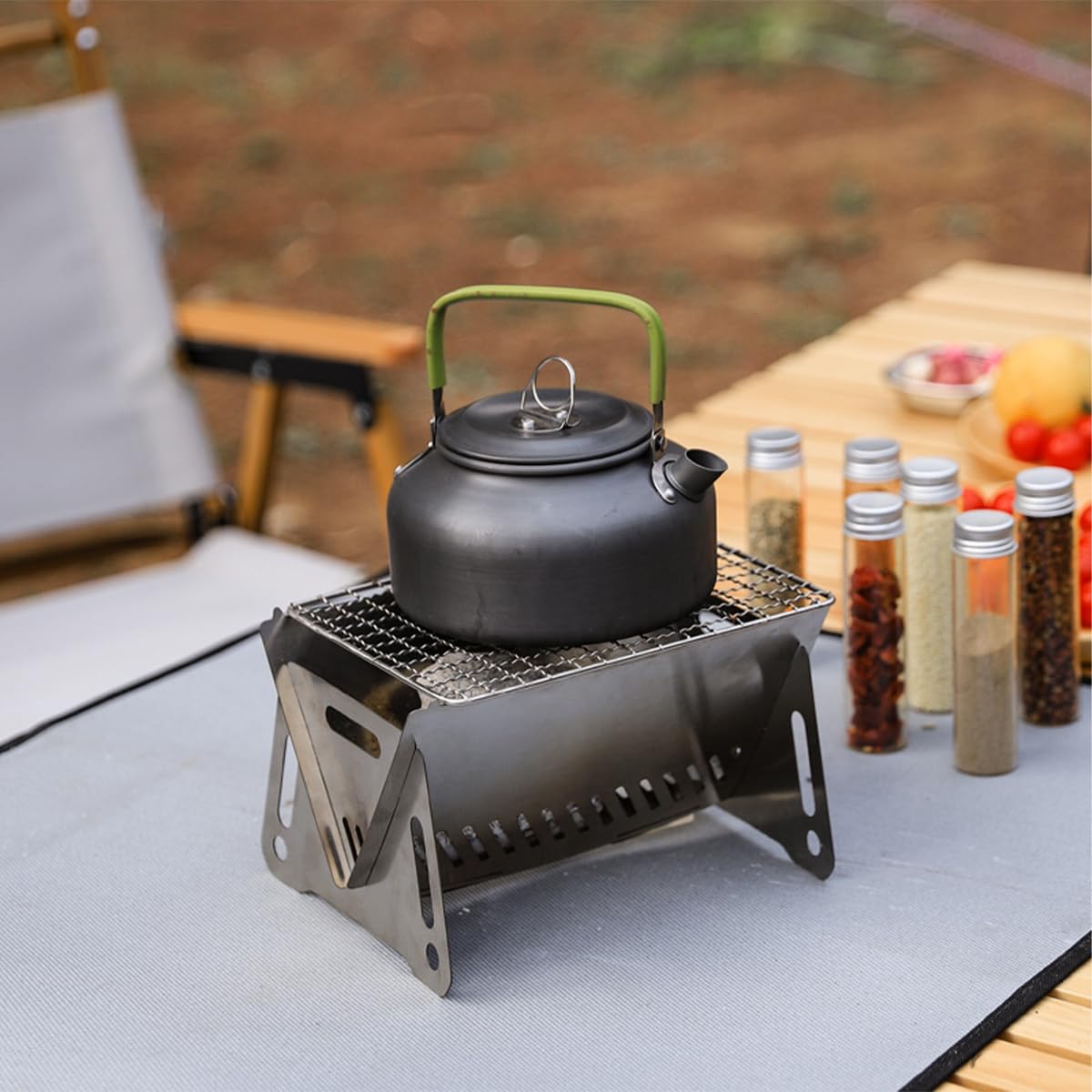 NUZAMAS Stainless Steel Grill Portable Mini Camping Grill Round Charcoal Grill Outdoor Camping Tool for Picnic Hiking Cooking BBQ