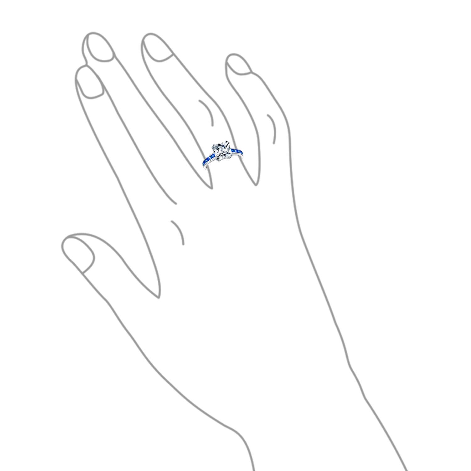 Personalized Classic Art Deco Style 3CT AAA CZ Square Princess Cut Engagement Ring For Women Cubic Zirconia Simulated Sapphire Blue Channel Set Baguette Band .925 Sterling Silver Customizable