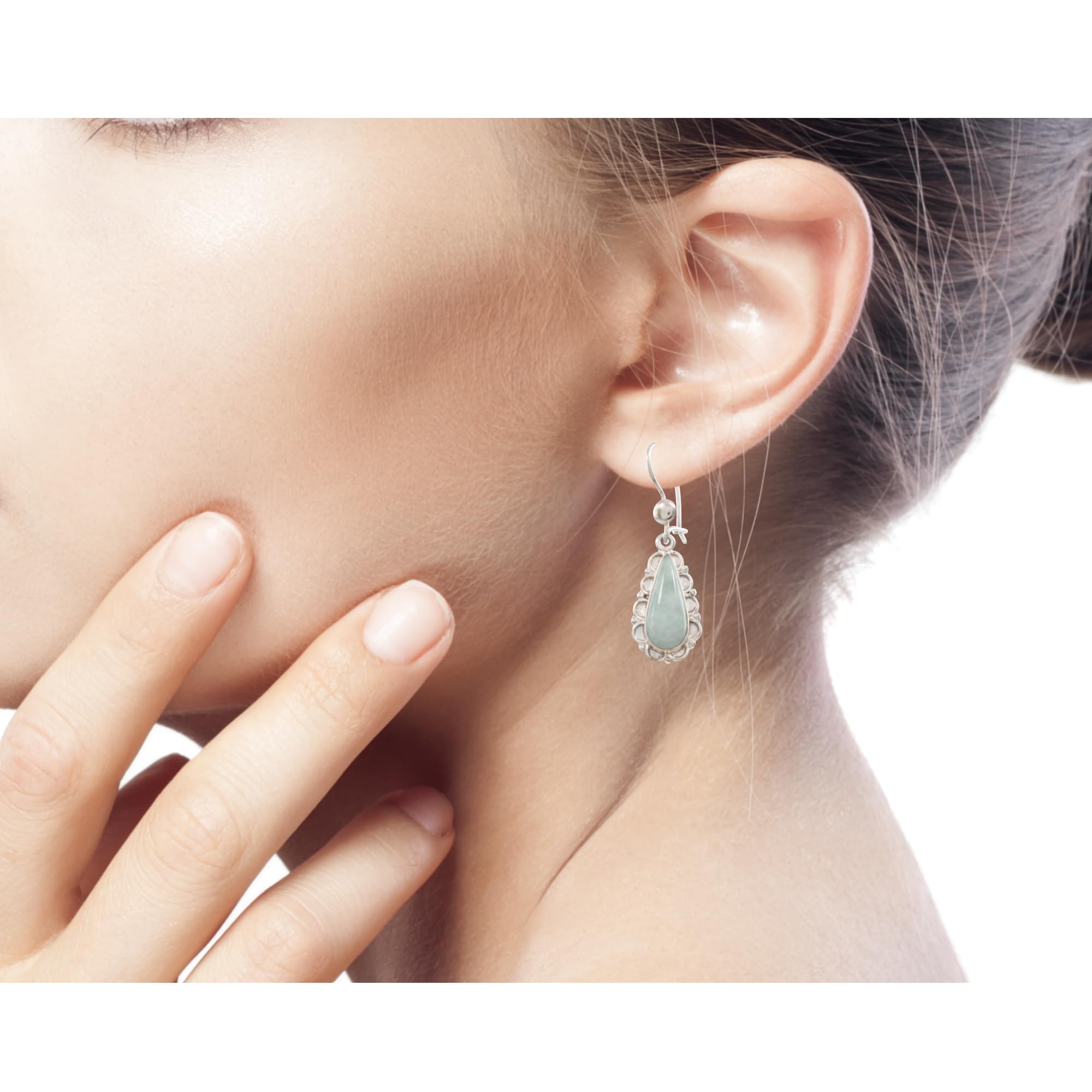 NOVICA Artisan Handmade Jade Flower Earrings Guatemalan Crafted Light Green Dangle Sterling Silver Desert Sage [1.6 in L x 0.5 in W x 0.2 in D] ' Blossoming Green Dew'