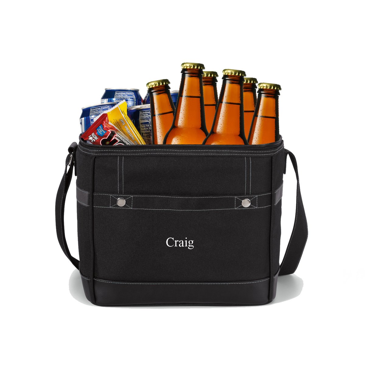 Personalized Cooler Bag for Groomsmen - Narrow Beer Travel Cooler, 18 can / 12 bottle Capacity (Black) - Nice Christmas or Birthday Gift for Men