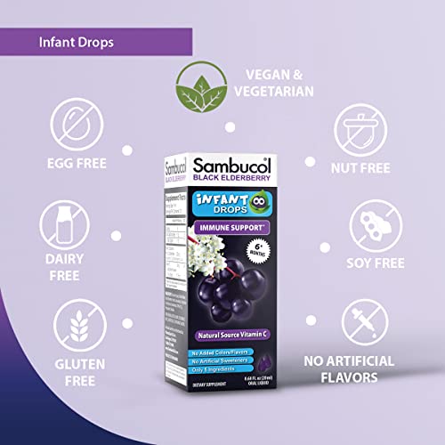 Sambucol Black Elderberry Infant Drops - Baby Elderberry Drops, Added Vitamin C, Sambucus Elderberry for Babies 6 Months and Up, Infant Elderberry Drops, Immune Support Vitamin C - 0.68 Fl oz