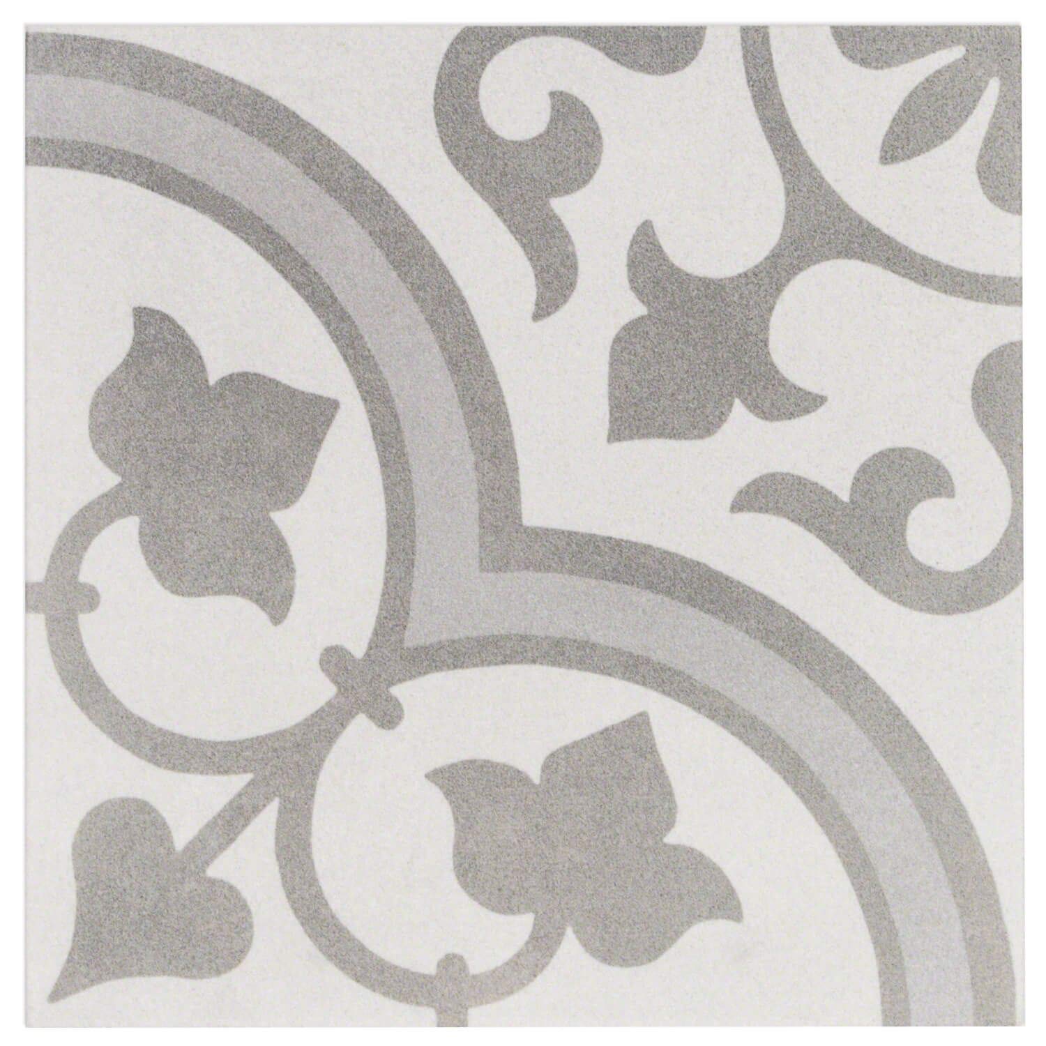 Sintra Silver Ornate Matte Porcelain Encaustic Backsplash, Kitchen, Bathroom, Floor and Wall Tile Sample