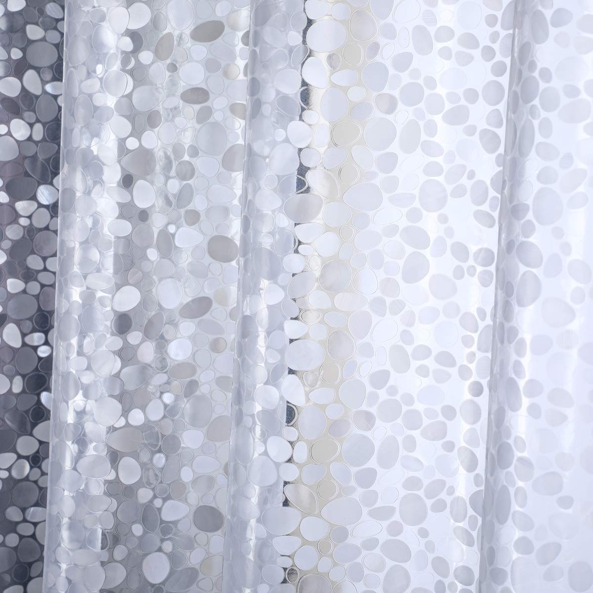WellColor Short Shower Curtain Liner 65 inch, Pebble Translucent EVA Bath Shower Liners, Heavy Duty, Cobblestone, 72 x 65 inch