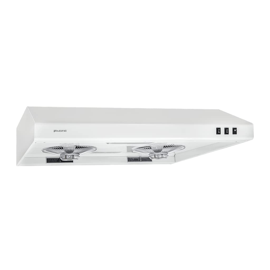 Pacific Economy Under Cabinet Ducted Range Hood 30 inch - CFM550 Powerful 2-Speed Wall Mount Kitchen Vent Hood - Electric Hood with Lighths, Filterless, White PR1230BW
