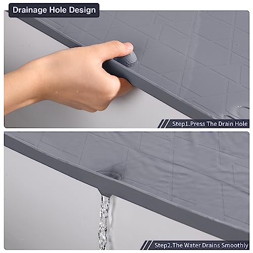 RUGICI Under Sink for Kitchen Bathroom Cabinets Protection Mats, 34" x 22" Waterproof Silicone Flexible Under Sink Drip Tray Liner with Drain Hole for Below Sinks Durable, Grey