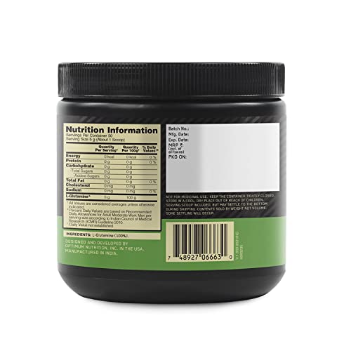 Optimum Nutrition L-Glutamine Muscle Recovery Powder, 300g, Unflavored, 58 Servings