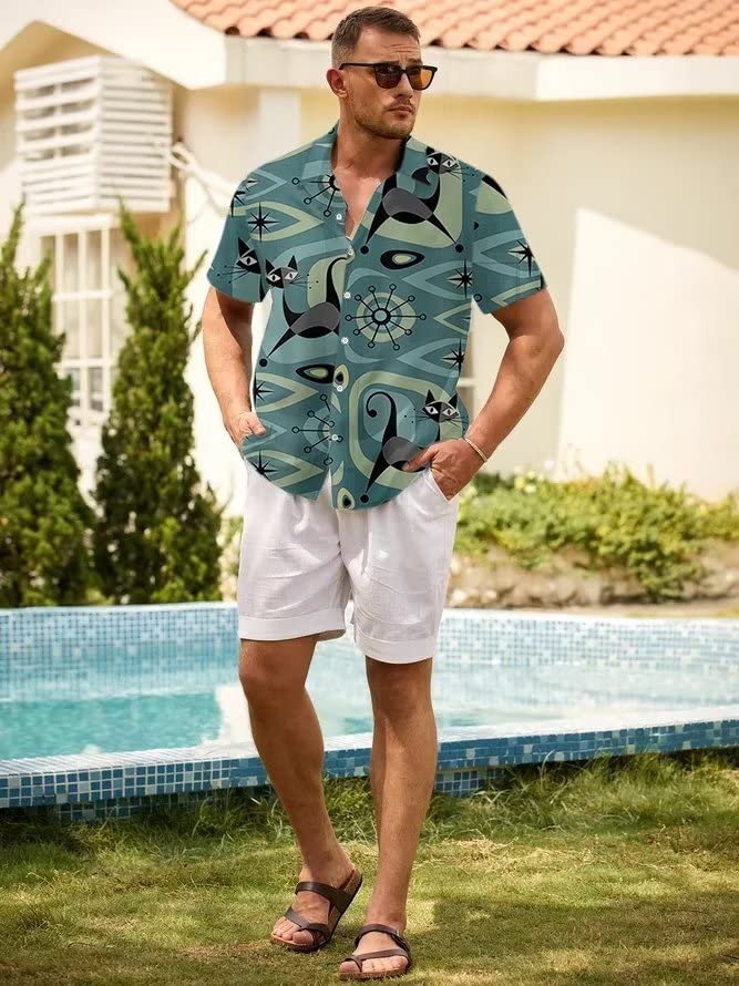 WHO IN SHOP Men's Graphic Shirts Short Sleeve Button Up Hawaiian Graffiti Shirts