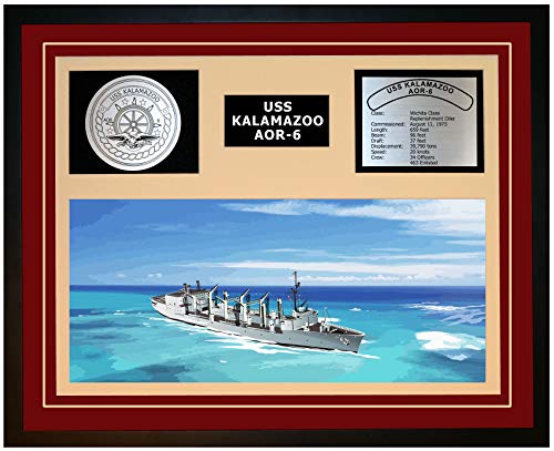 Navy Emporium USS KALAMAZOO AOR 6 Framed Navy Ship Display Burgundy
