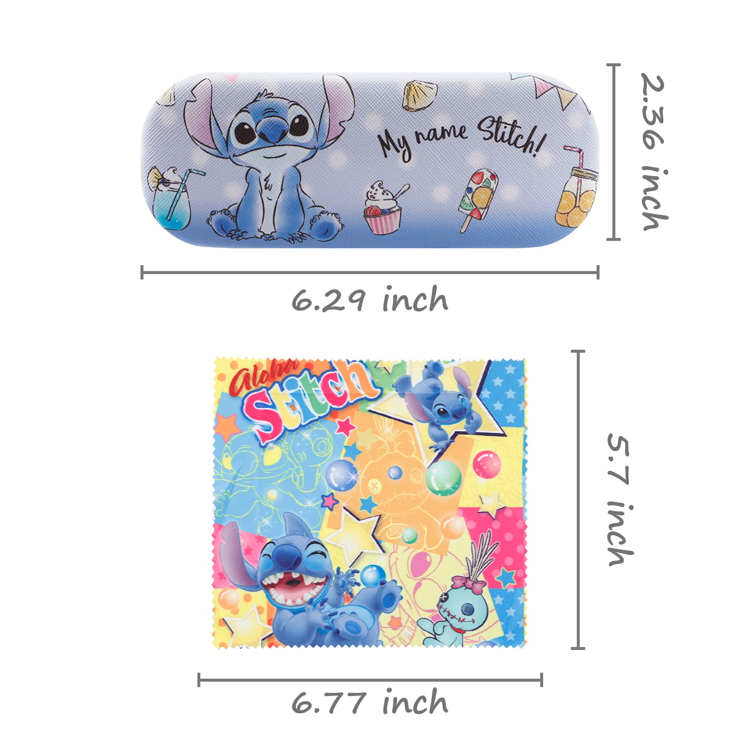 U-CHYTY Cartoon Stitch Hard Shell Eyeglasses Cases Kitty Protective Case with Glasses Cloth Storage Box Holder forTeen