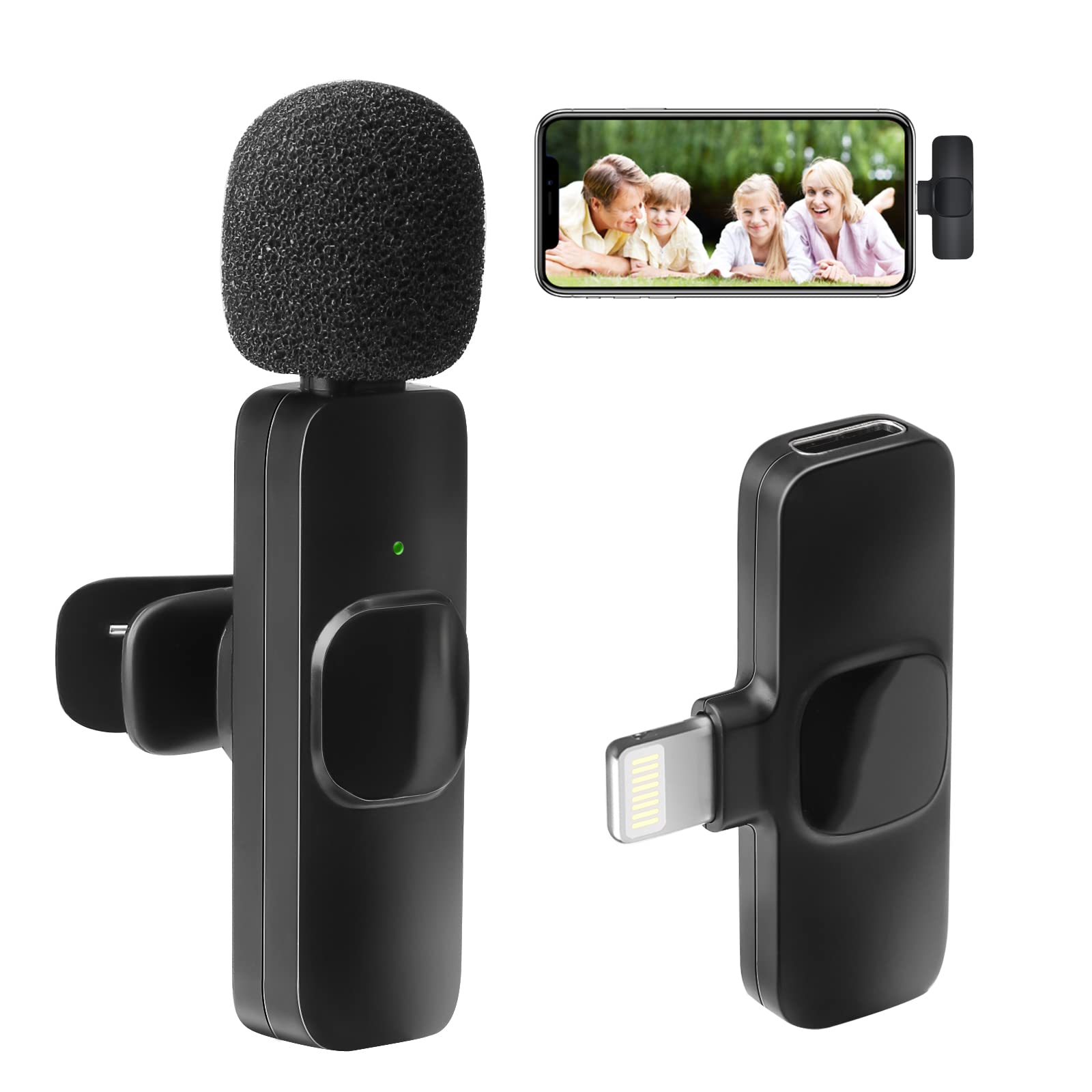 Wireless Lavalier Microphone for iPhone iPad,Lapel Clip on Microphone for iPhone Video Recording,Plug-Play Wireless Mini Mic for Vlogging Interview YouTube Facebook TikTok,Auto Sync Noise Reduction