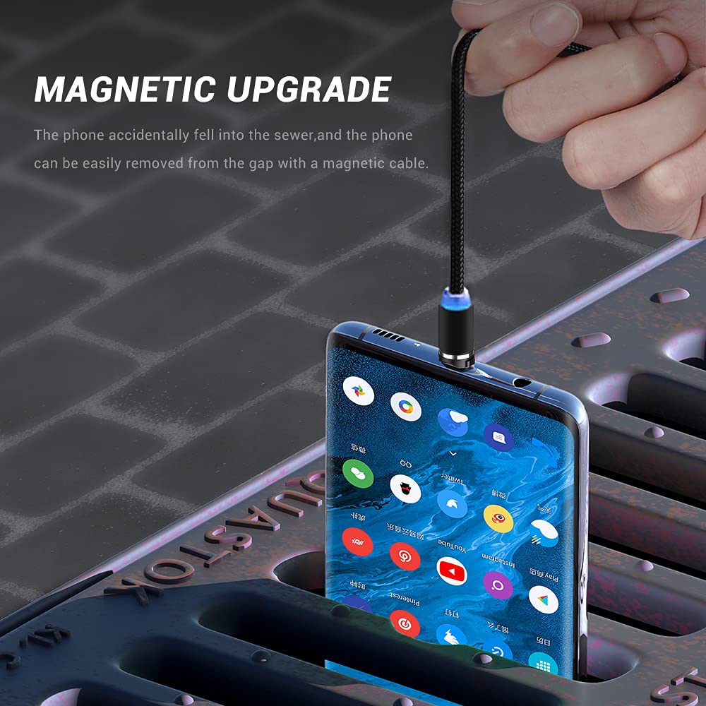 NKV Magnetic Charging Cable (5-Pack 3/3/6/6/10ft), Nylon Braided Magnetic Charger with Led Light, 90° Angle Connector, Nylon-Braided Cords Black