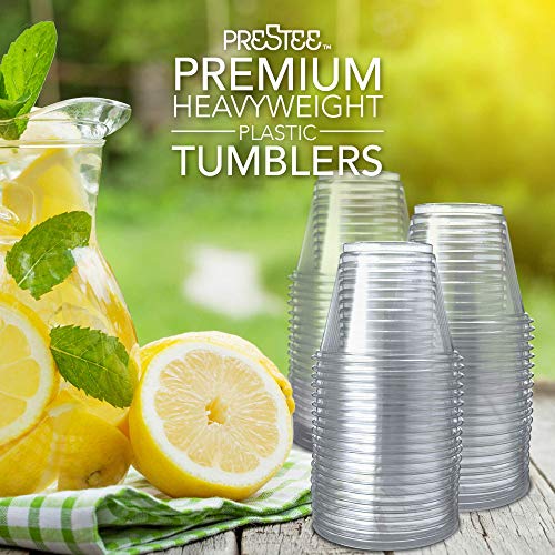 Prestee Clear Plastic Party Cups Disposable - PET Clear Water Plastic Cup Disposable - Plastic Wine Cups - Clear Disposable Cups - Small Cups - Plastic Drinking Cups (50ct 9oz)