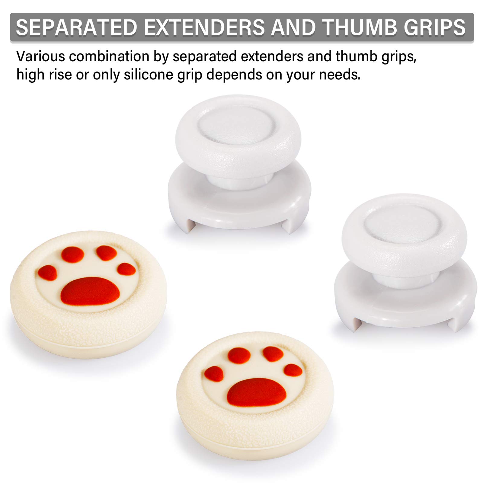 Playrealm FPS Thumbstick Extender & 3D Texture Rubber Silicone Grip Cover 2 Sets for PS5 Dualsenese & PS4 Controller(Cat Paw Brown)