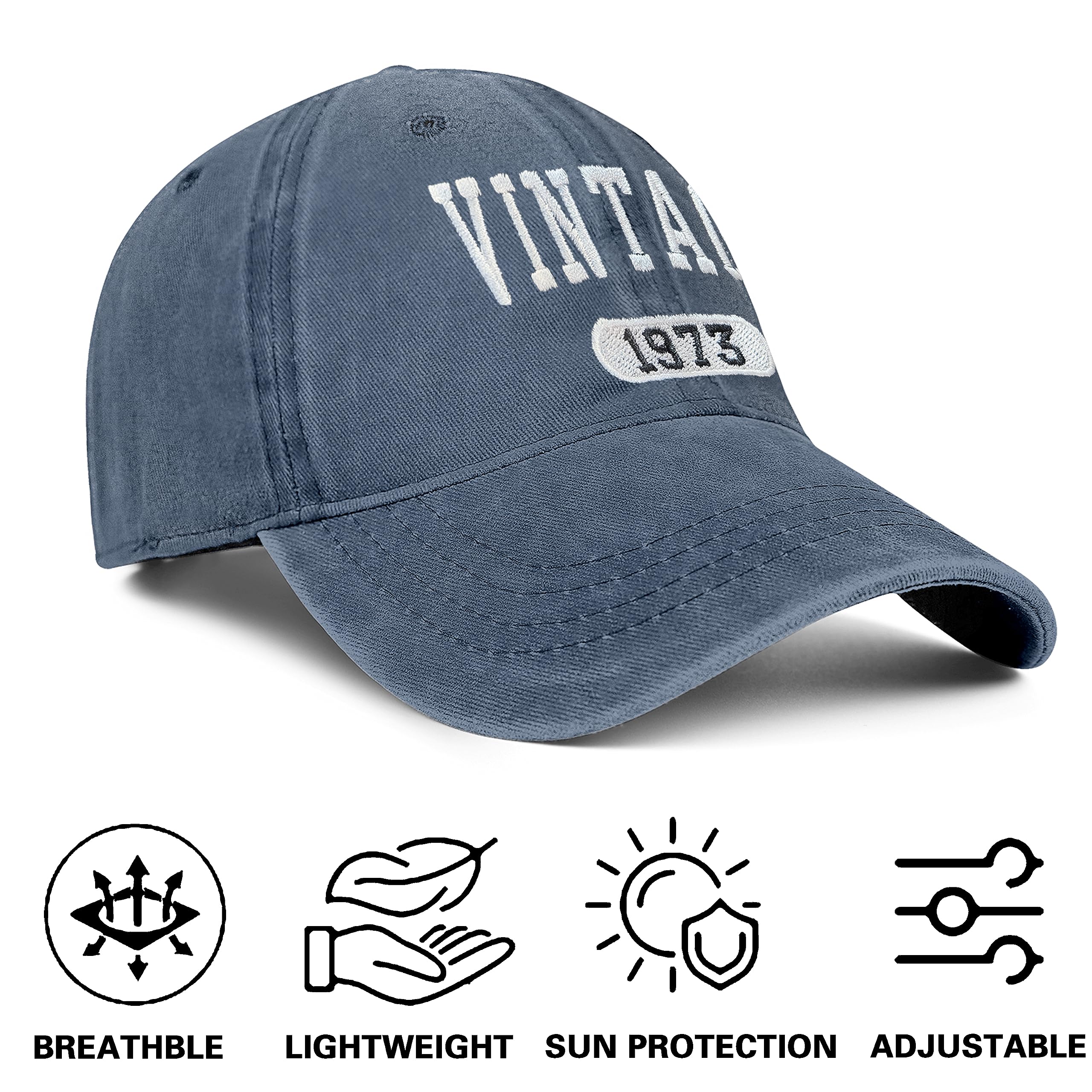 Vintage 1973 Hat 50th Birthday Gifts for Men and Women Embroidered Adjustable Washed Cotton Hats Blue