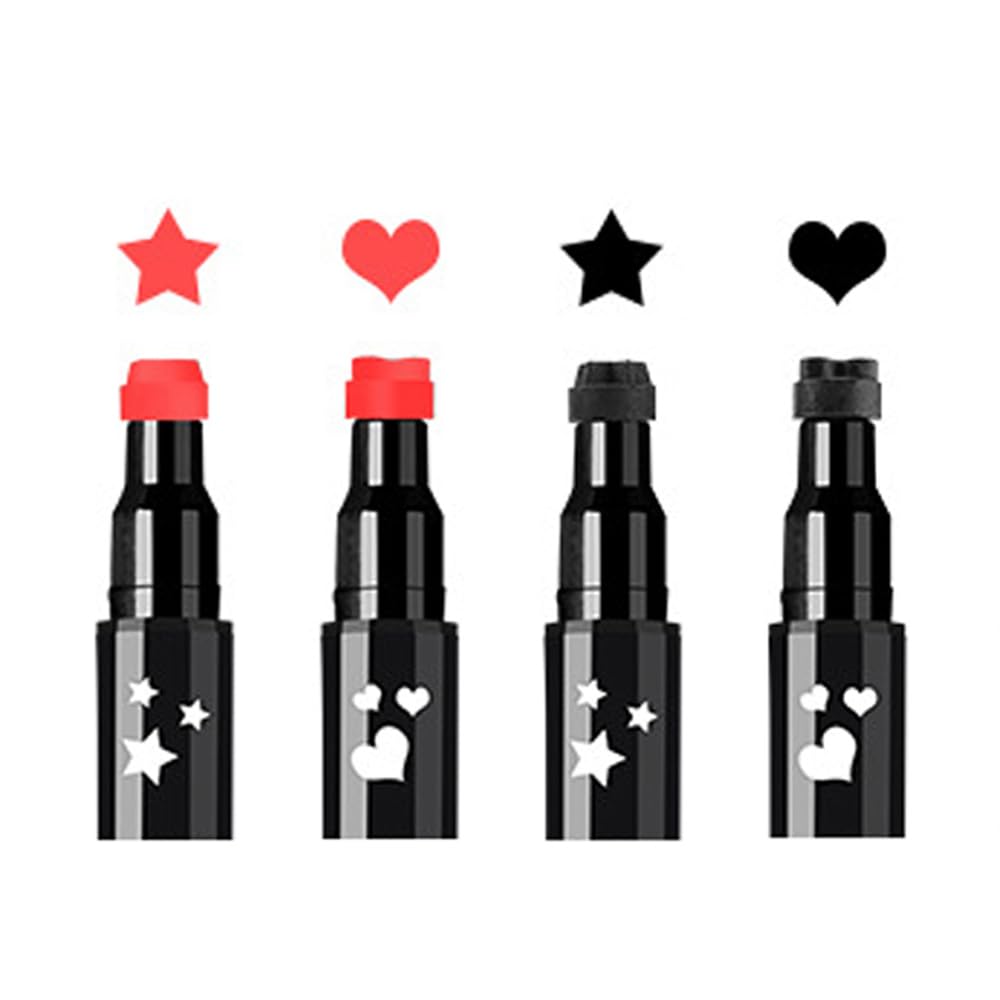 Red & Black Liquid Eyeliner and Heart Star Stamp Setā4 PCs Winged Eye Liners and Fun Shapes Stamps, Dual ended 2-in-1 Eye Makeup Pen