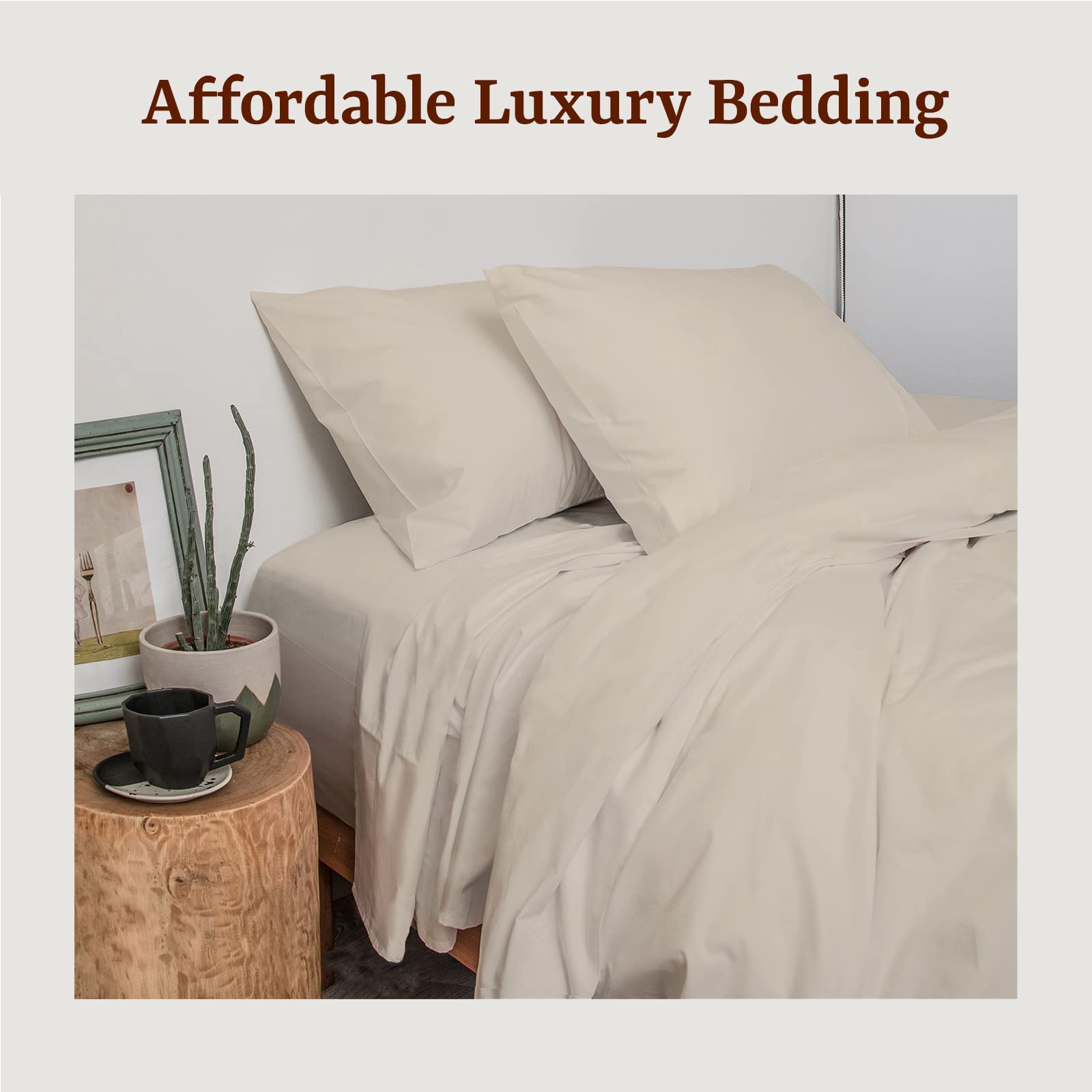 Peru Pima 285 Thread Count Percale 4 Piece Bed Sheet Set - 100% Peruvian Pima Cotton - Hotel Luxury Quality, Extra Soft and Cooling Sheets - White Solid Color - Queen Size