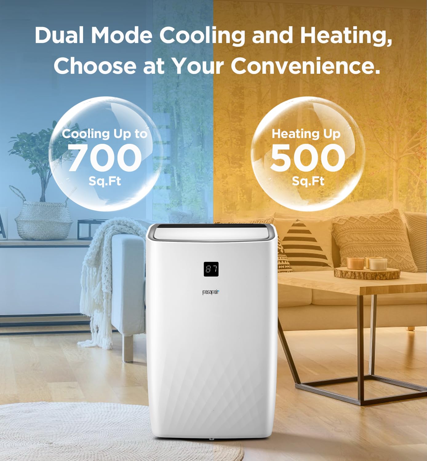 Voice-Enabled Portable Air Conditioner – Pasapair 14000 BTU Portable AC for Room with APP - 4-in1 AC Unit with Auto Swing & Window Kit included