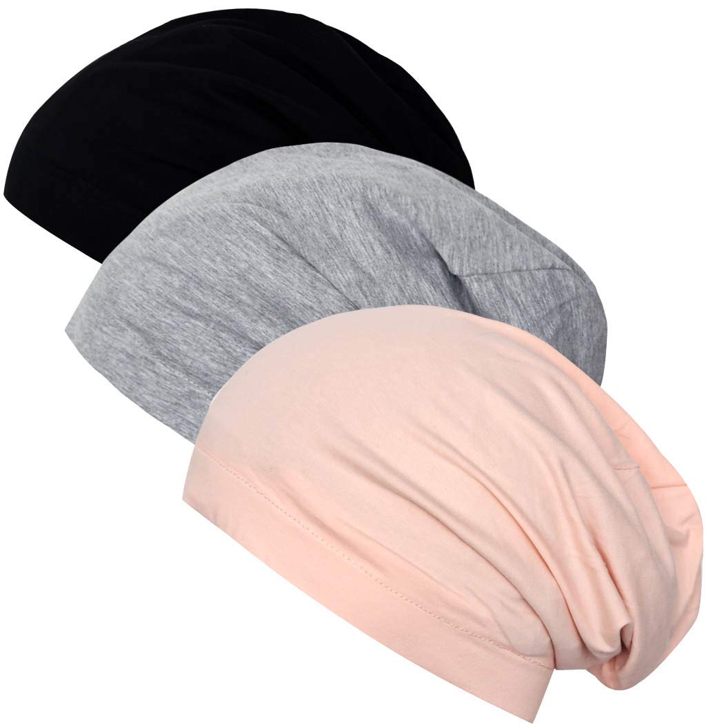 Satin Lined Sleep Cap Hair Sleeping Cap Hat Beanies Night Women Sleeping Cotton Cap, Black, Pink, Grey, M