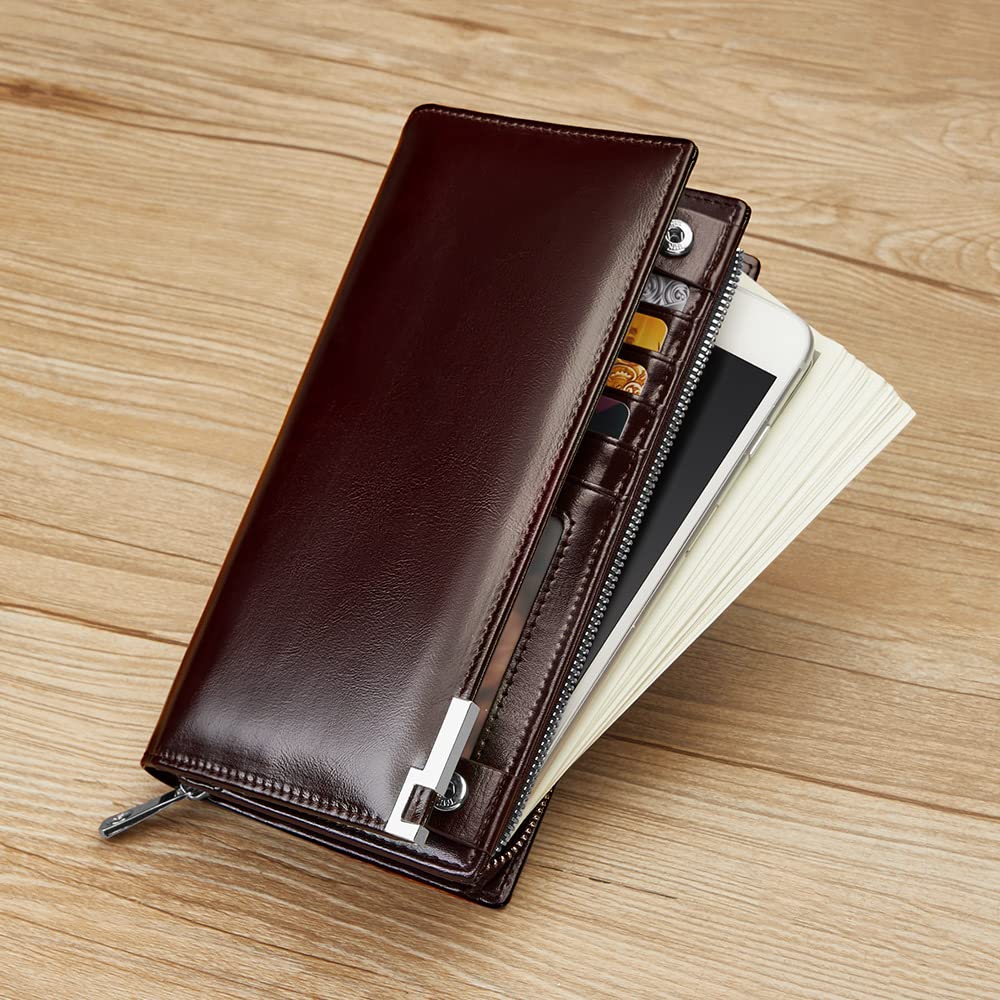 VANNANBA Long Wallet Men Leather,RFID Blocking Oil Leather Zipper Wallet for Men Clutch Bag,with Gift Box