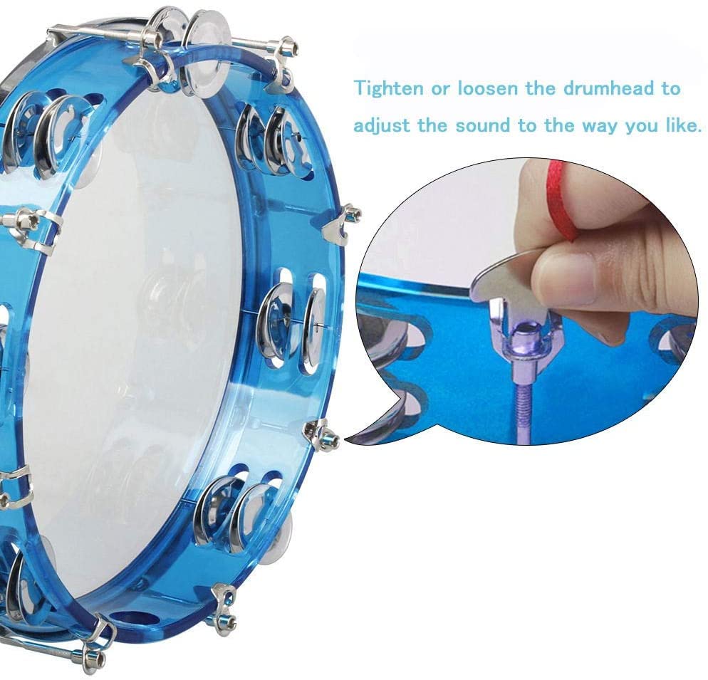 Vilihkc Tambourine Adjustable Tone Hand Drum Double Row Metal Jingles Hand Bell Performance Level Handheld Percussion