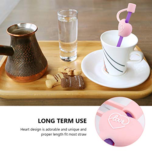 UPKOCH Reusable Drinking Straw Tip Plugs 4pcs Silicone Heart with Wings Straw Tips Cover Anti- Airtight Seal Proof Straw Caps Durable Straw Plug