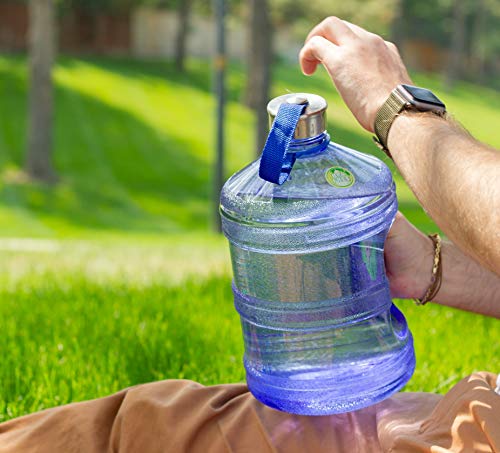 New Wave Enviro Iconic 1 Gallon BPA Free Water Bottle (Round), Built in Handle and Stainless Steel Cap, 1 Gallon Capacity Bottle, Faint Blue