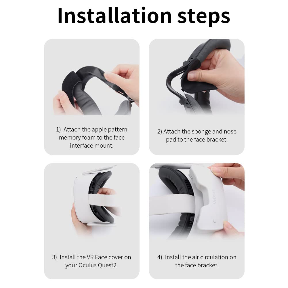 Vrbort VR Facial Interface with Air Circulation for Quest 2 Lens Fogging, Ultra Quiet Cooling Fan Face Cover, Sweat Proof PU Leather
