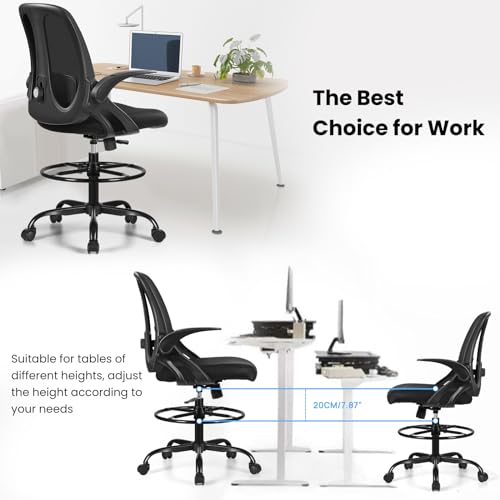 Razzor Drafting Chair Tall Ergonomic Office Chair Standing Desk Stool Chair with Adjustable Lumbar Support and Footrest Ring Executive Computer Chair